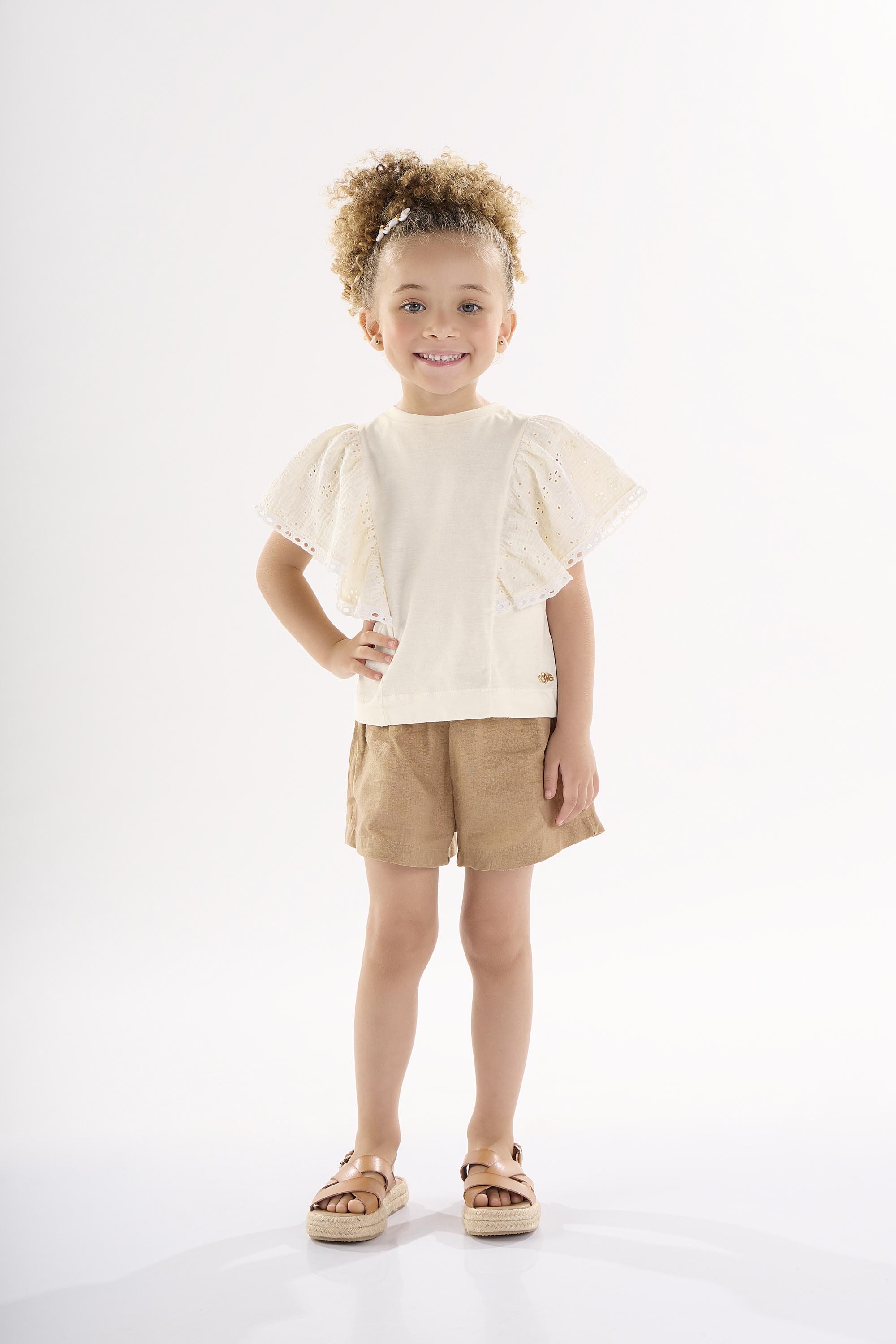 Up Baby - Bata Infantil para Menina em Meia Malha Linho Off White - Up Baby