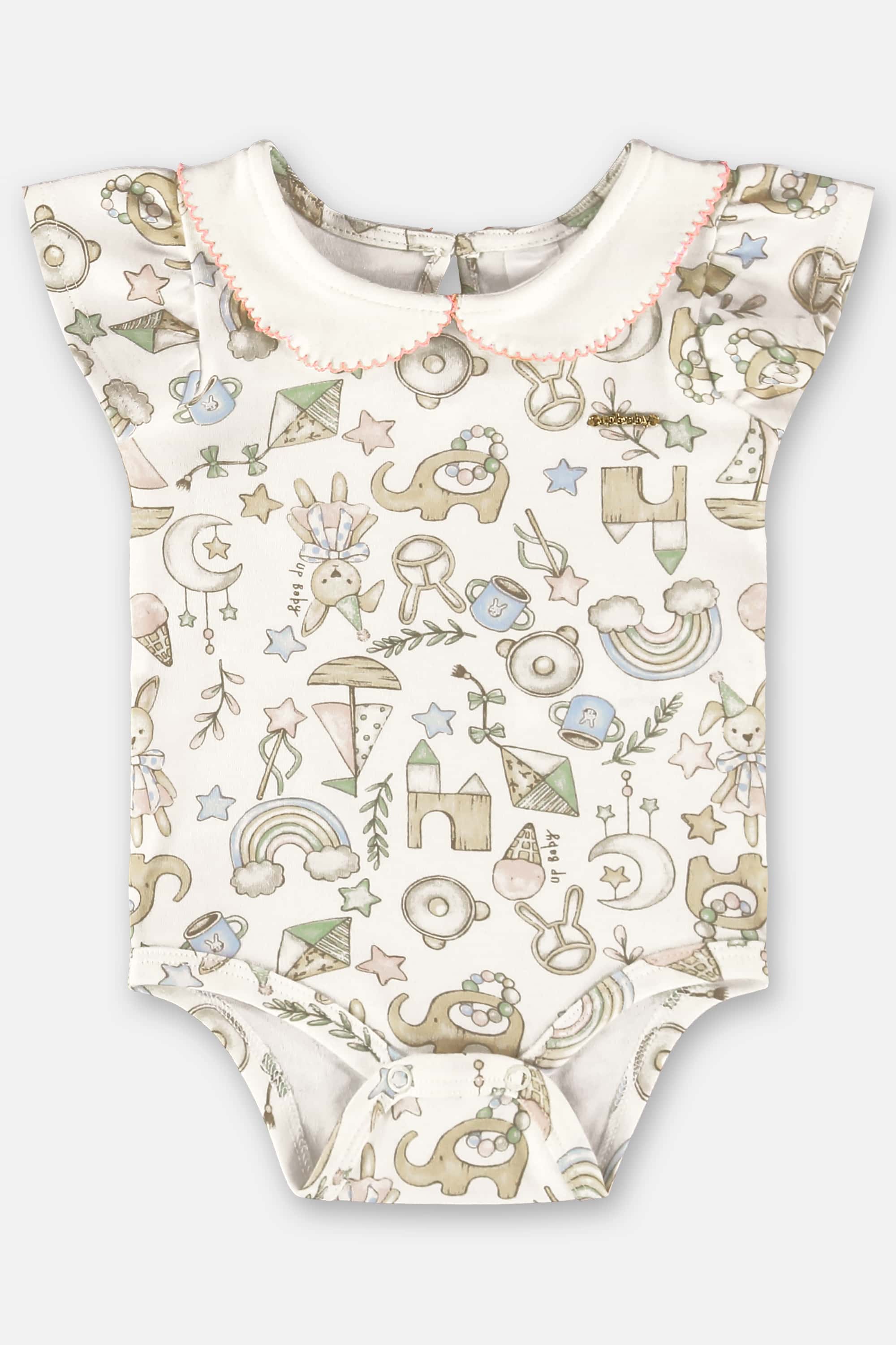 Up Baby - Body Comfy para Bebê Menina em Suedine Off White - Up Baby